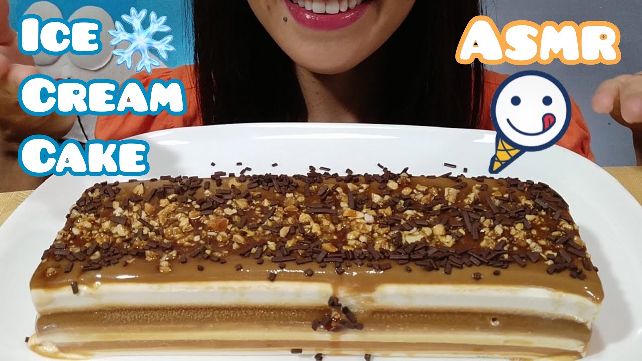Asmr Salted Caramel And Chocolate Ice Cream Cake Eating Sounds Youtube