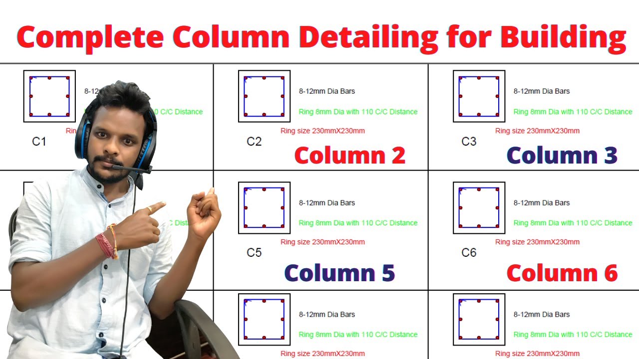 Draw Complete column detailing for Building | civil engineering ...