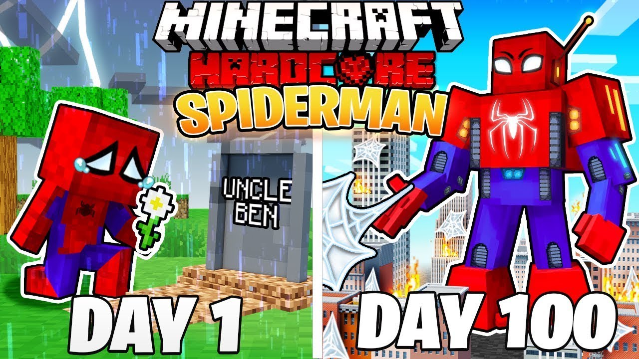 I Survived 100 DAYS as SPIDERMAN in HARDCORE Minecraft! - YouTube