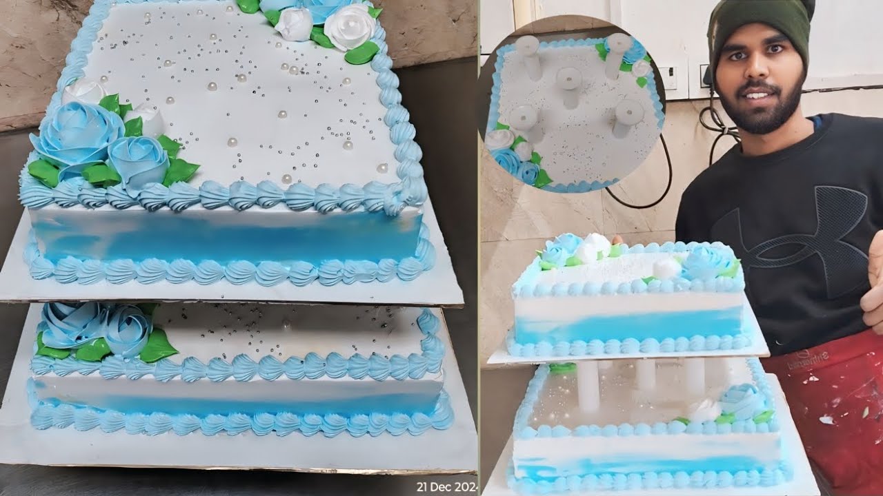 5kg cake in butterscotch Two tier cake stand | Proper finishing cake ...