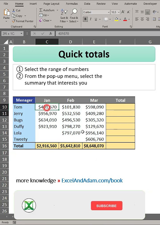 Quick Totals | Excel in a minute 33 - YouTube