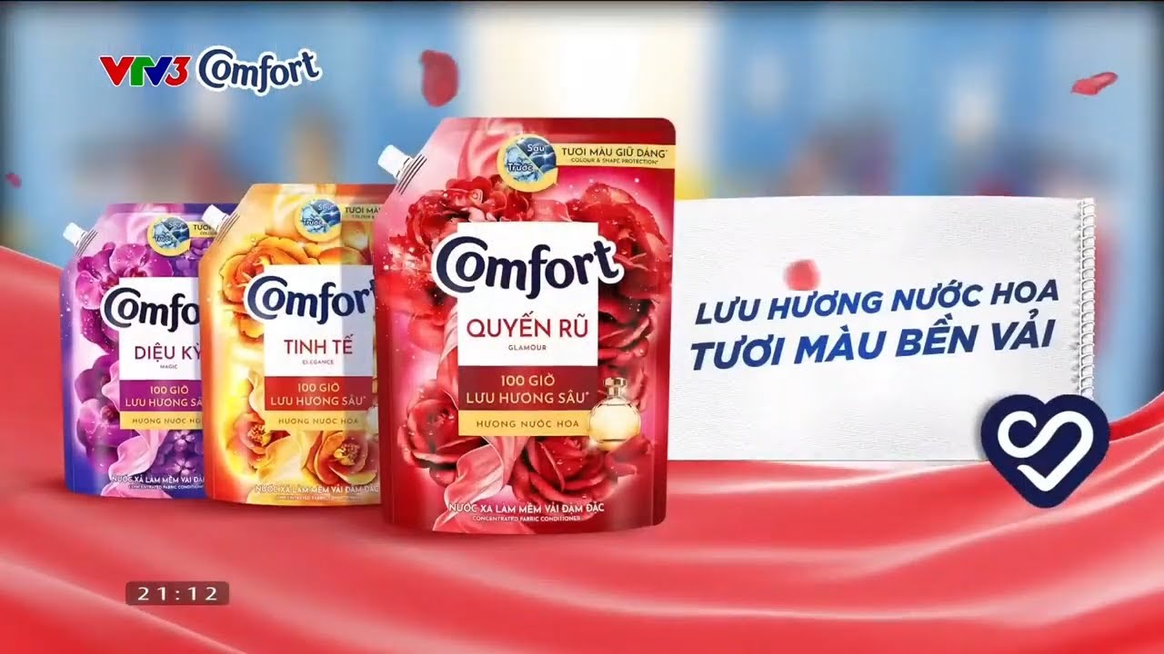 TVC Nước xả vải Comfort - Lưu hương nước hoa, tươi màu bền vải (15s, 6/ ...