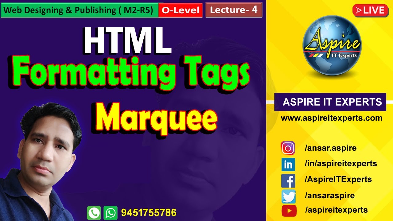 HTML Formatting Tag| Font tag | Marquee Tag - YouTube