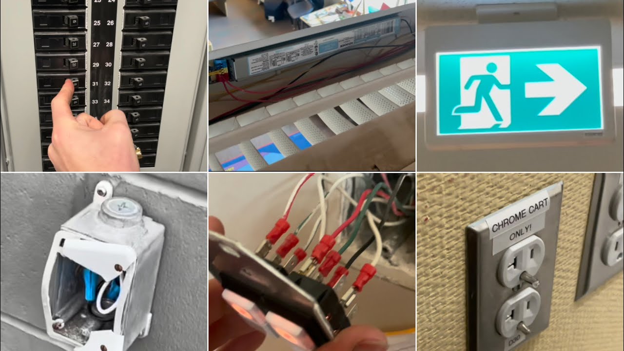 School electrical maintenance fixing exit sign, fire alarm system ...