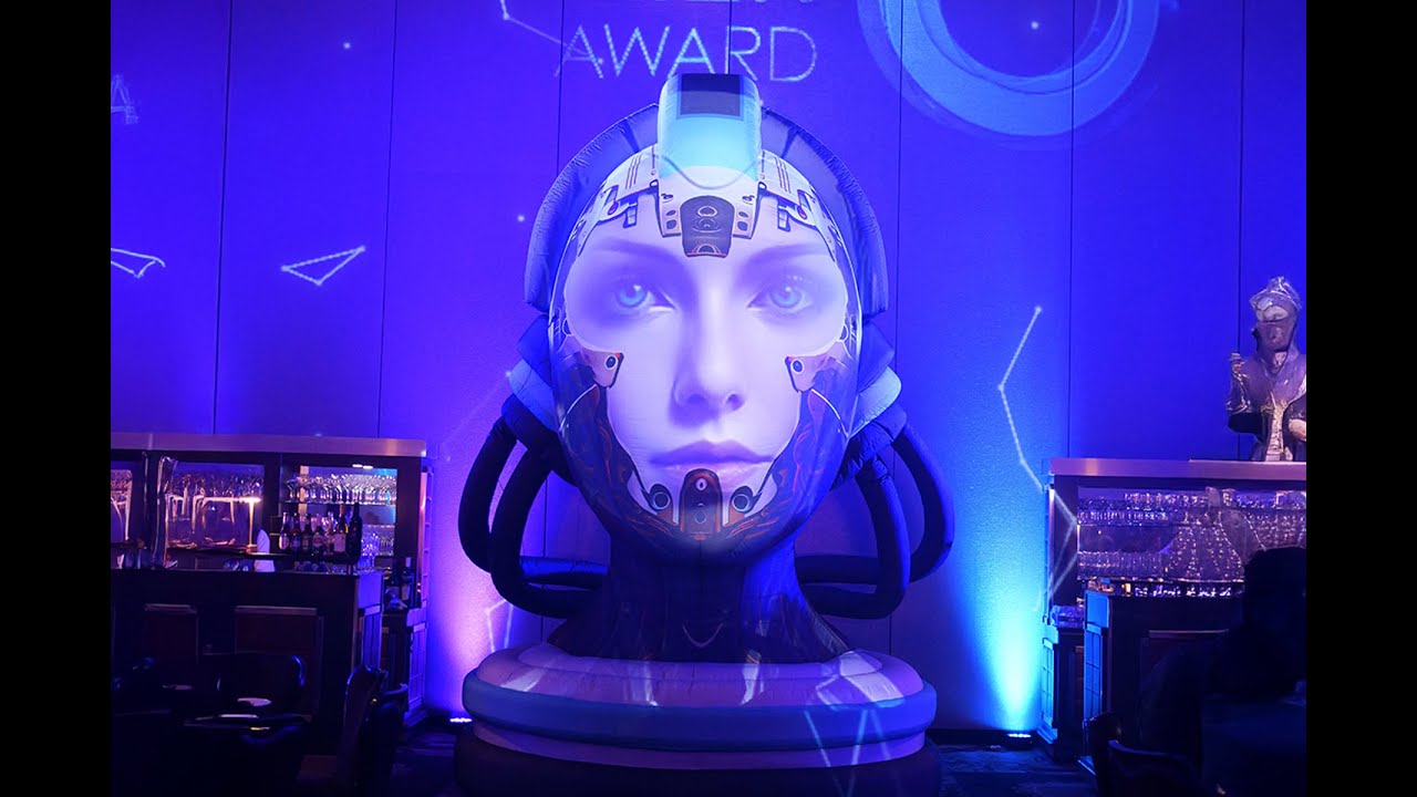 Giant AI Cybergirl Projection Mapped Face - YouTube