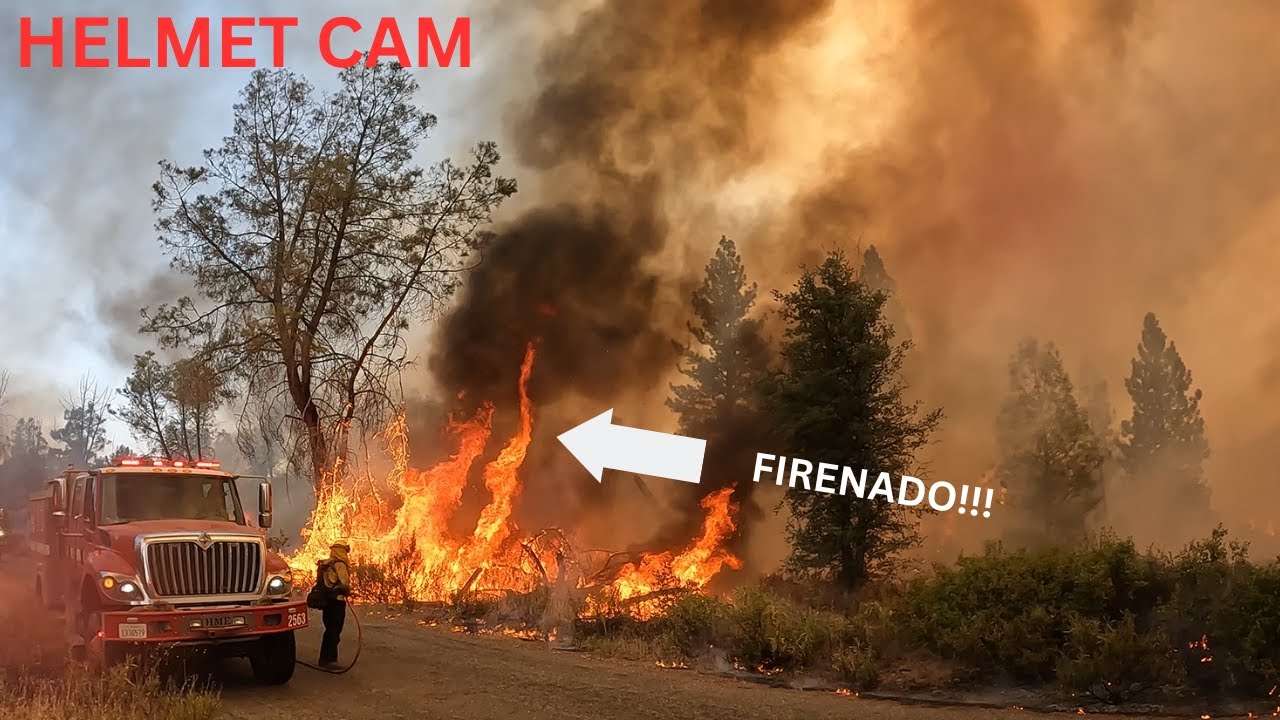 PARK FIRE HELMET CAM - CAL FIRE EMERGENCY BACKFIRE OPERATION, CLOSE ...