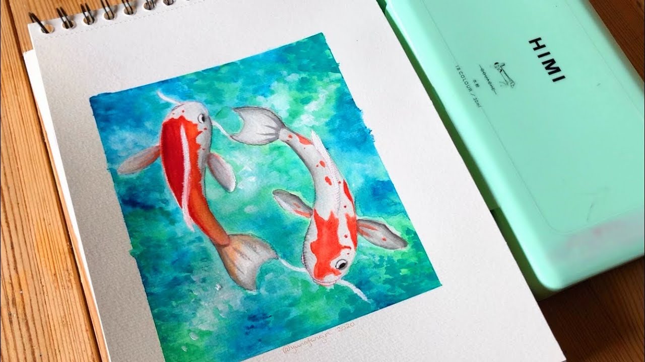 🐟 Koi Fish - Gouache Painting 🐟 - YouTube