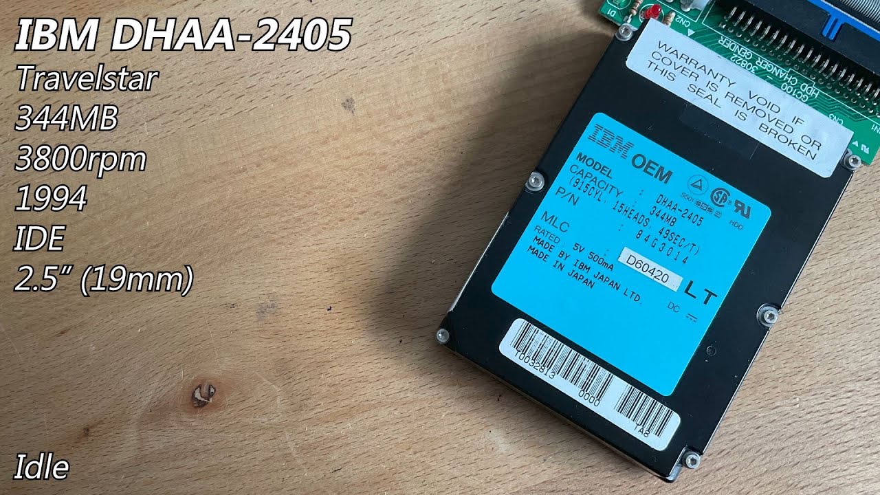 IBM Travelstar DHAA-2405 344MB (1994) - Hard Drive Sounds - YouTube