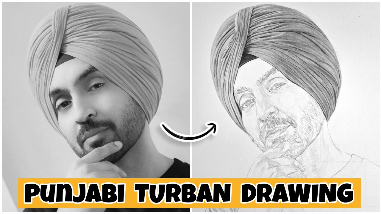 Drawing Realistic Turban step by step - Diljit Dosanjh - YouTube