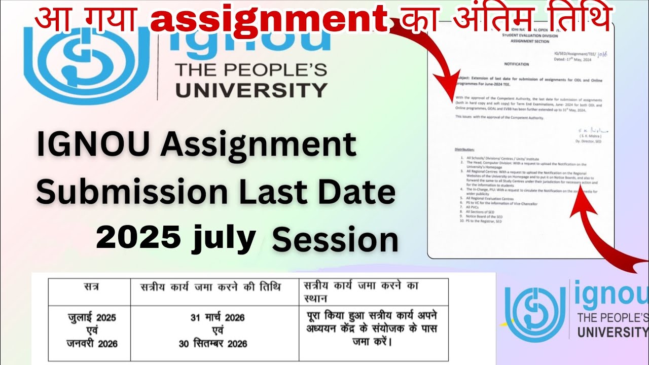 IGNOU Assignment submission last date। July session 2024-25। Assignment ...