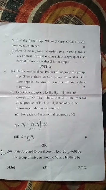 MSc Maths 1st sem previous year question paper (Algebra 1st) # ...