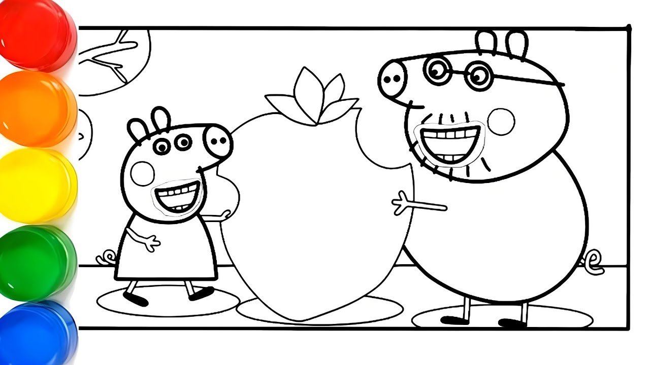 George Pig Eating an Apple Drawing and Coloring for Kids | Peppa Pig ...