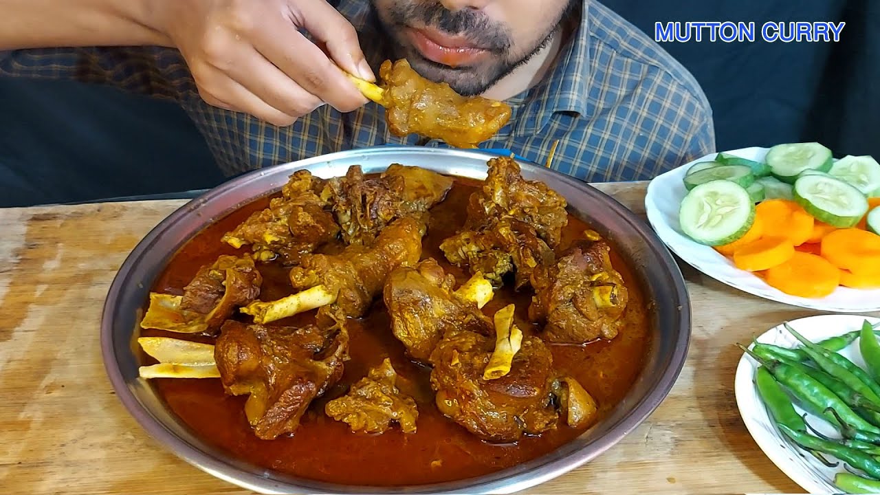 asmr spicy mutton handi masala curry eating with mutton gravy salad ...