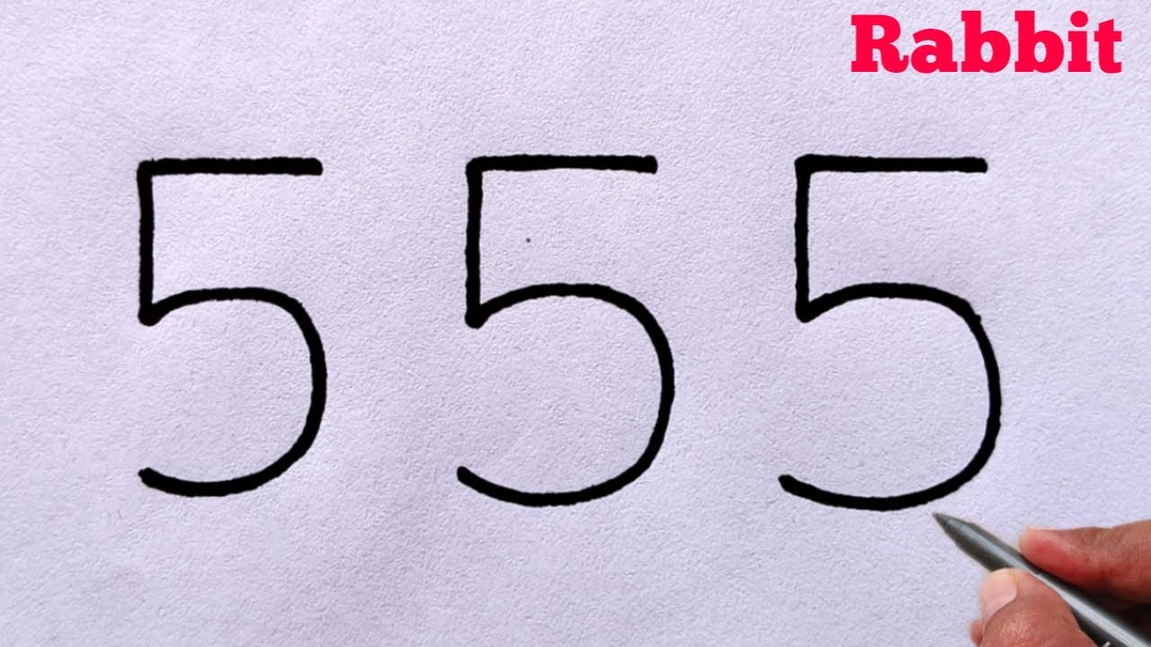 How to draw rabbit from number 555 | Easy rabbit drawing with number ...
