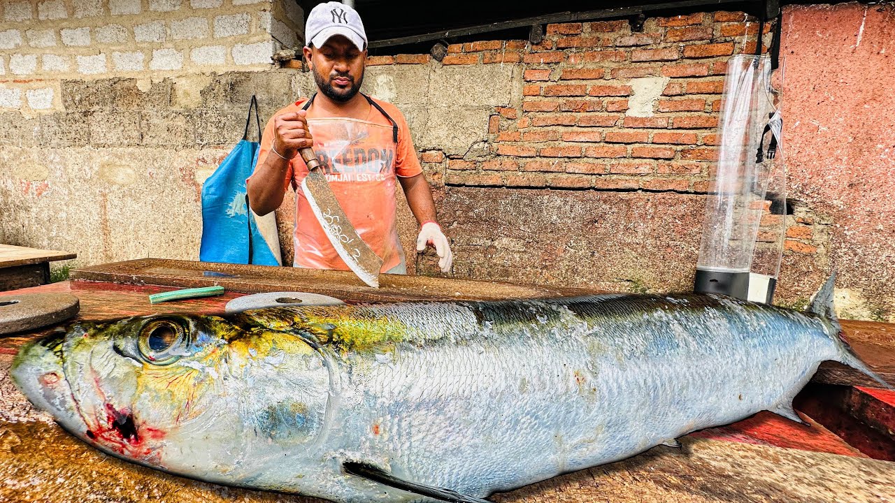 WOW GIANT DORAB WOLF HERRING FISH CUTTING IN BIGGEST STREET FISH MARKET ...