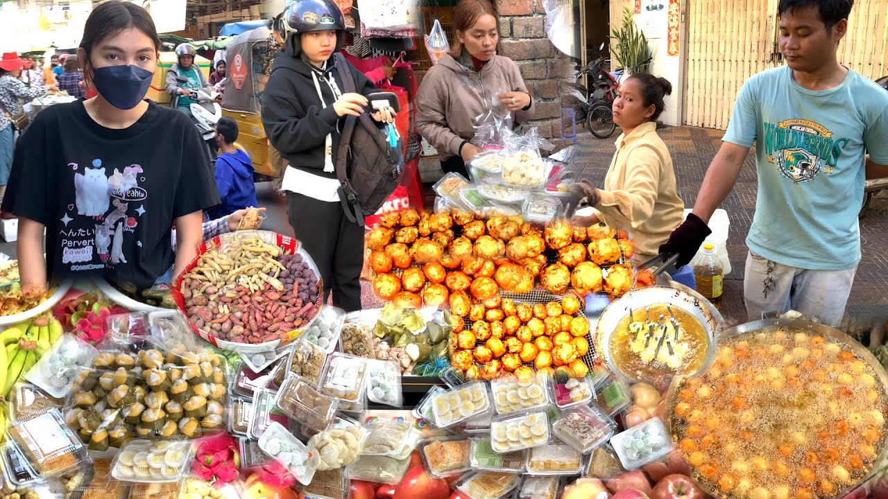 AMAZING! Plenty of Delicious Cambodian Street Food Tour at Boeung Prolit Market in the Morning ...