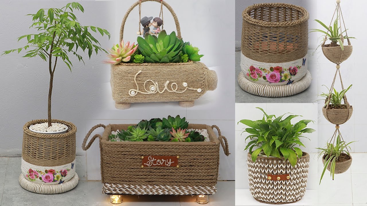 Amazing Reuse Ideas Waste Material into Plant Basket, Jute Craft Ideas ...