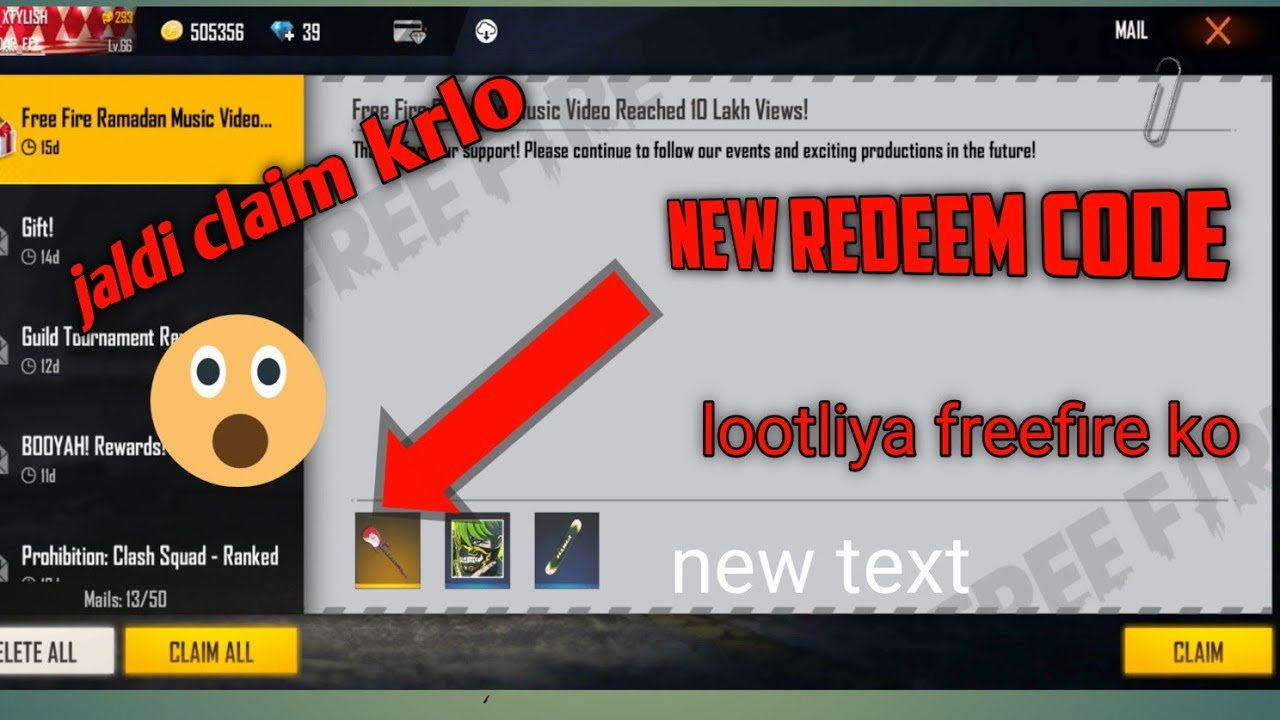 NEW REDEEM CODE. Freefire GUITAR Redeem code, how to get gutar in ...