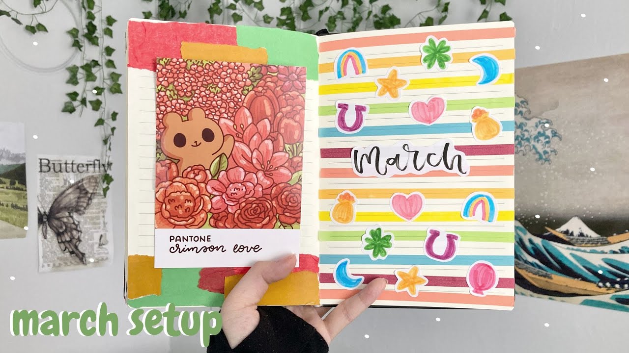 setting up march pages in my daily journal! | 🍀🌈⭐️💗🎈| journal vlog ...
