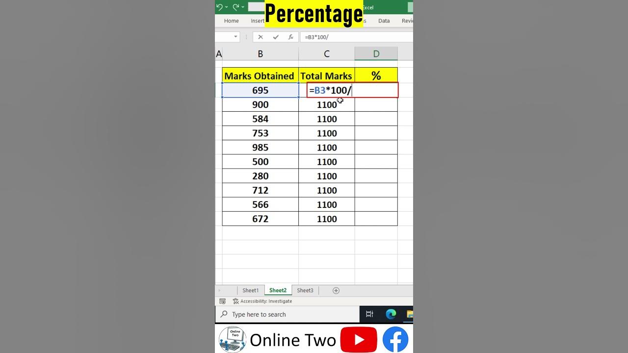 Percentage || Find Percentage in Excel || Excel Formula || Function - YouTube