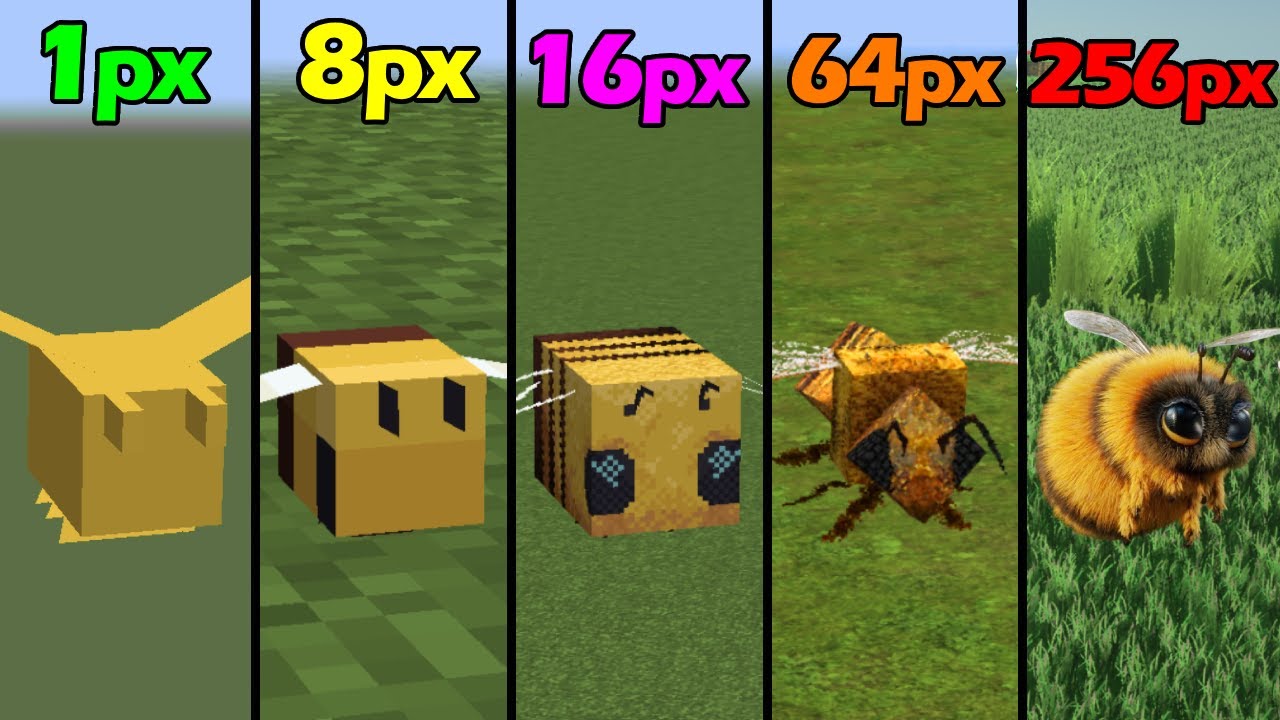 bee in 1px, 4px, 32px, 128px 512px texture - YouTube