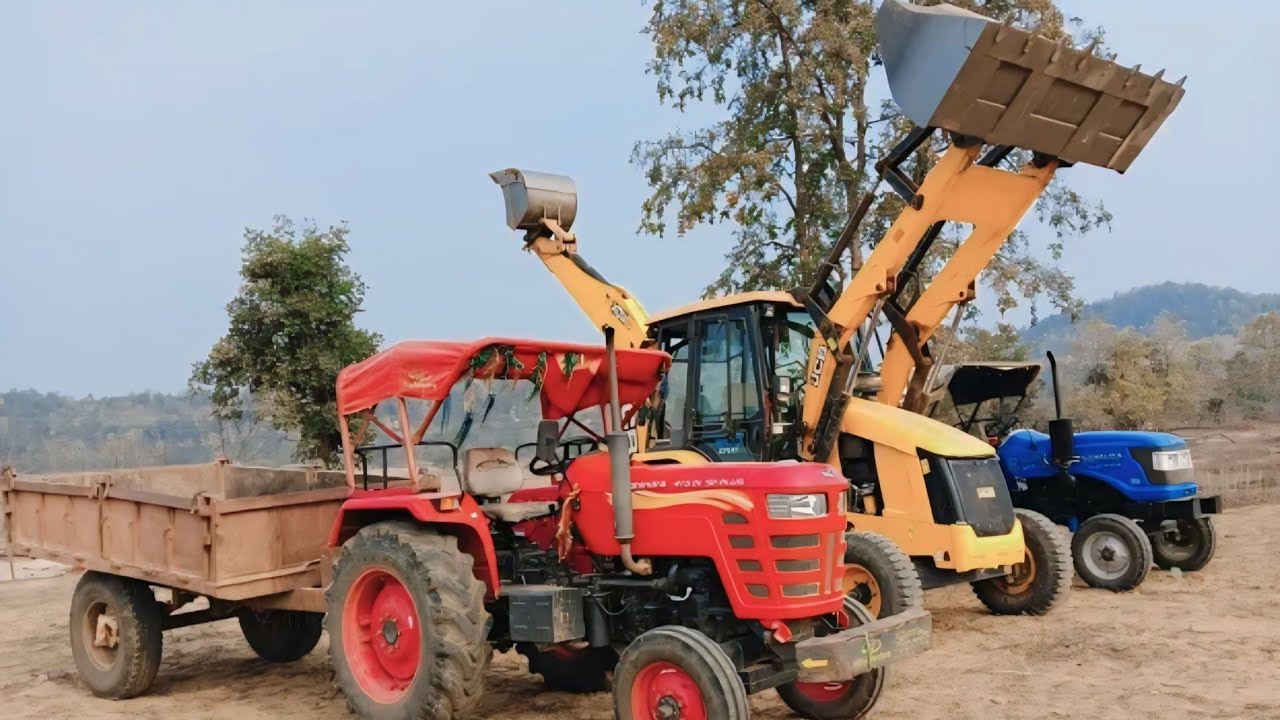 Jcb 3dx Backhoe Washing With Mahindra and Swaraj Tractor In Village ...