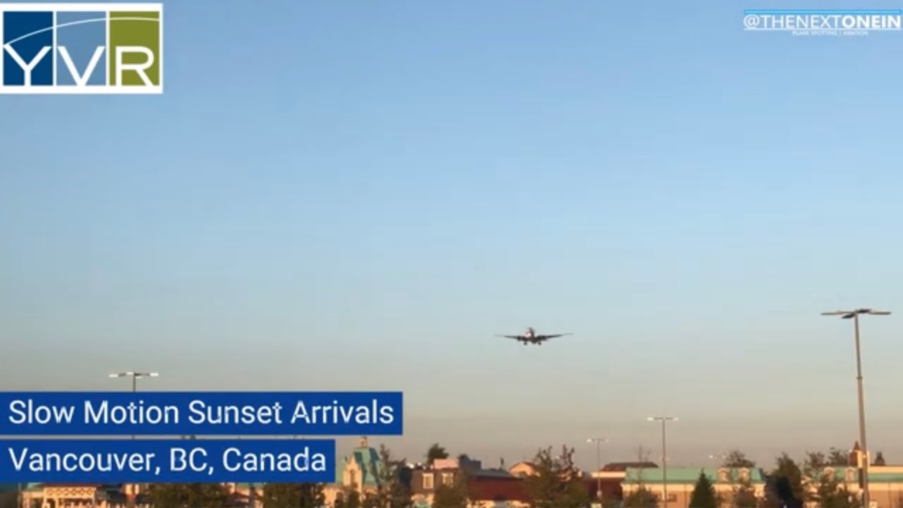 YVR Slow Motion Sunset Arrivals. Runway 26R. Vancouver, BC, Canada ...