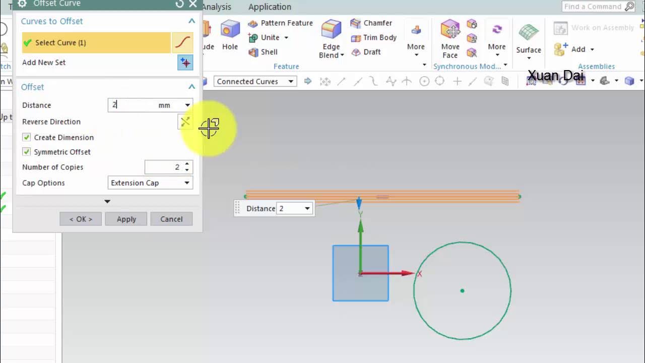 Nx cad training tutorials how to use offset curve command in sketching - YouTube