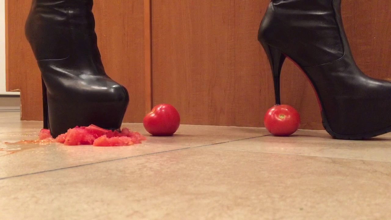 Tomatoes Crushed by tall Platform Boots 2 - YouTube