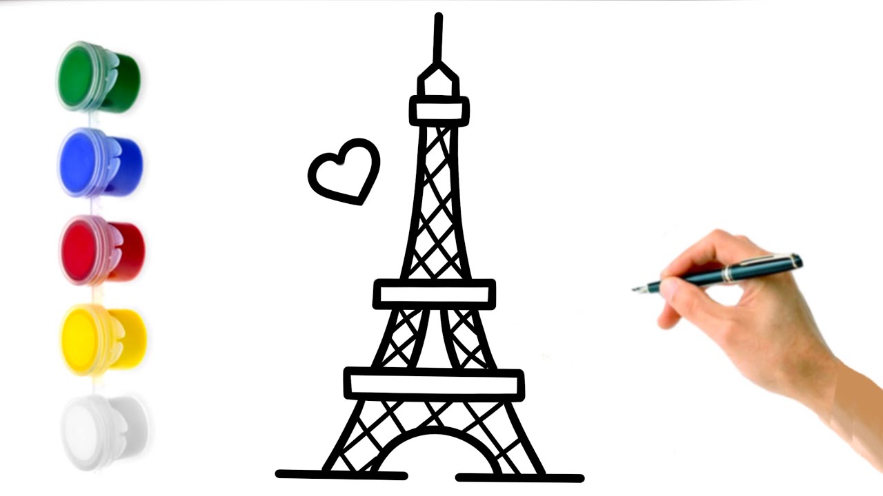 Drawing Eiffel Tower Step-By-Step Guide For Kids / Draw and Color ...