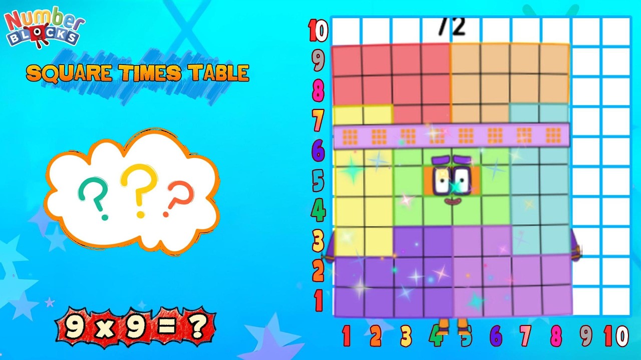 Numberblocks | Square Times Table 1-100 | Square Squad @ColorArt_id ...