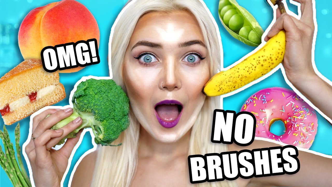 APPLYING FULL FACE OF MAKEUP USING FOOD! *CHALLENGE* 😱 - YouTube