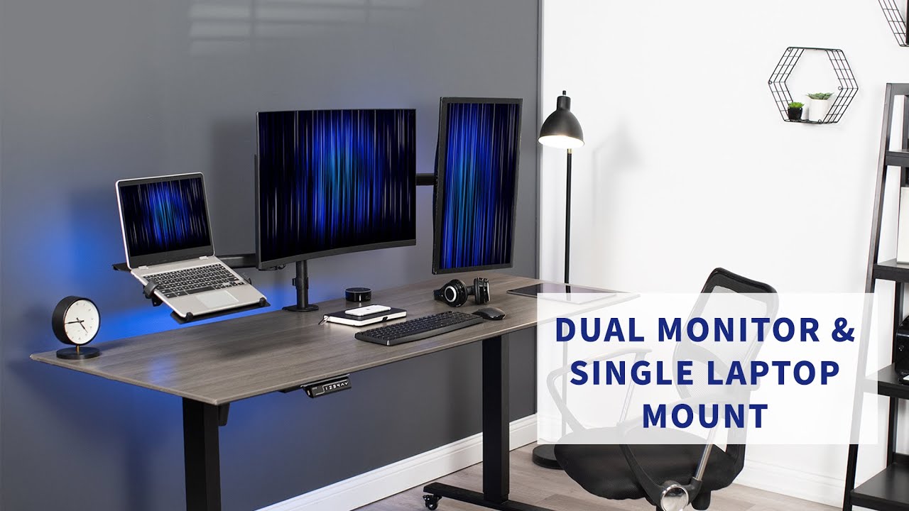 STAND-V013L Dual Monitor + Single Laptop Desk Mount by VIVO - YouTube