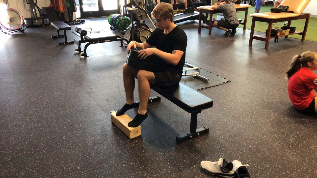 Seated Ankle Dorsiflexion w/ weight - YouTube