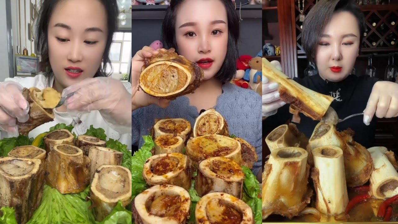 Chinese Food Mukbang Eating Show | Red beef bone marrow | Beef Bone ...