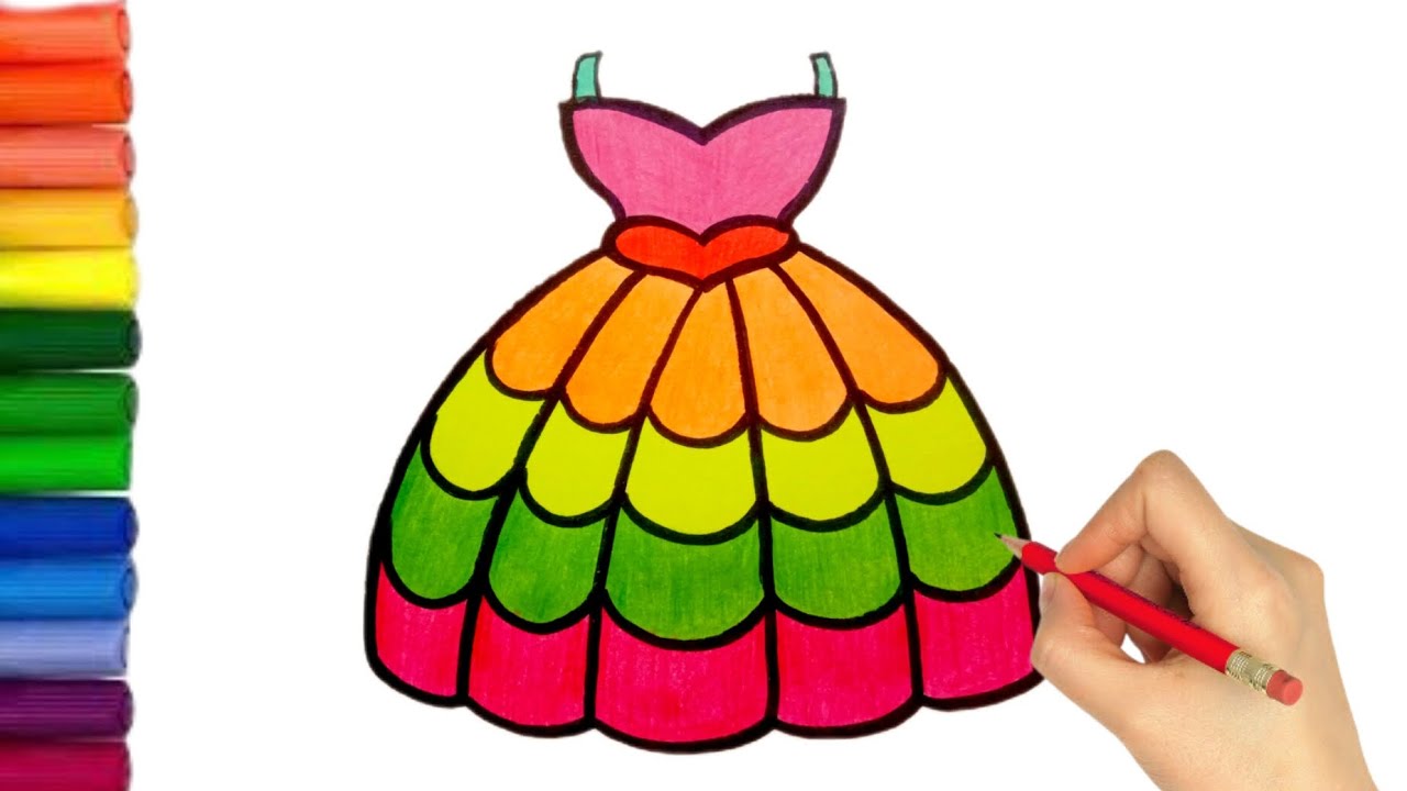 Girl Dress Drawing, Painting, Coloring for Kids &Toddlers | Kids Art ...