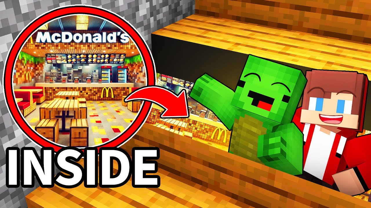 JJ and Mikey Build SECRET MCDONALDS Inside House in Minecraft - Maizen - YouTube