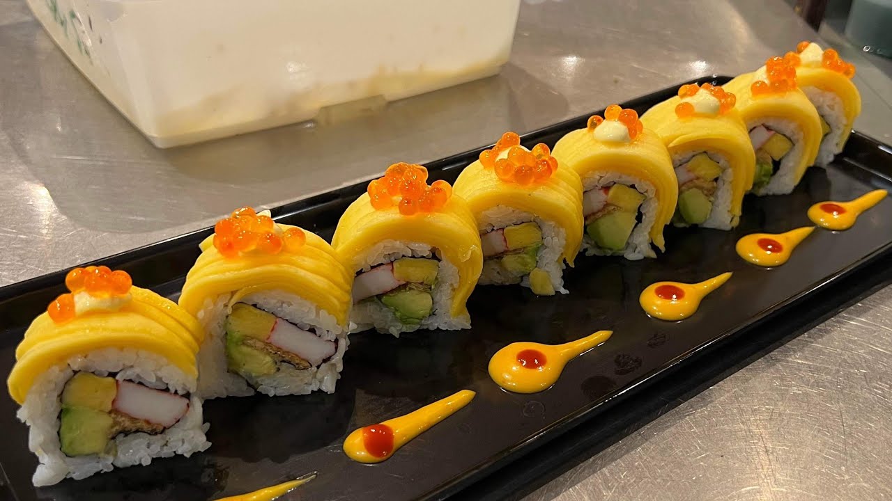 how to make mango roll sushi #mangomaki - YouTube