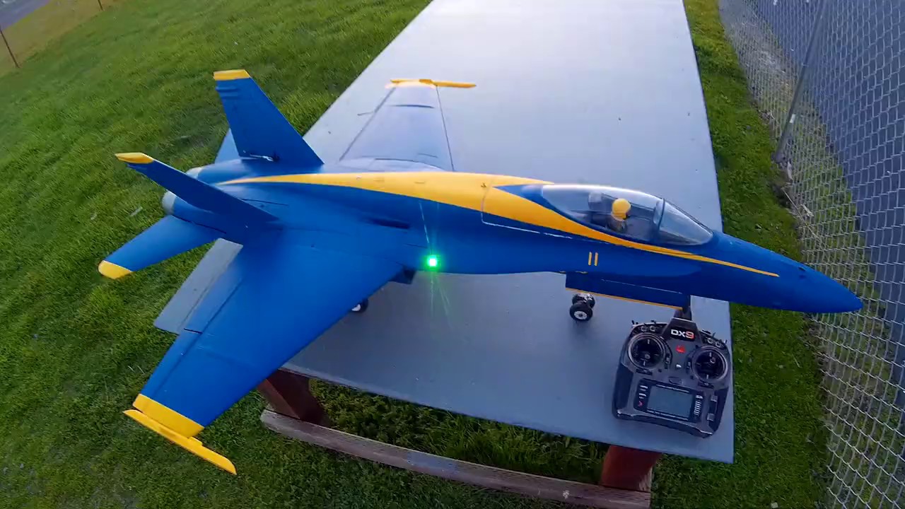 Freewing 90mm F/A-18C Blue Angel flight after sunset with LEDs working ...