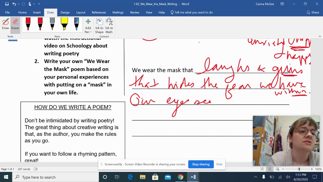 Writing Poetry - We Wear the Mask Inspired Poem - YouTube