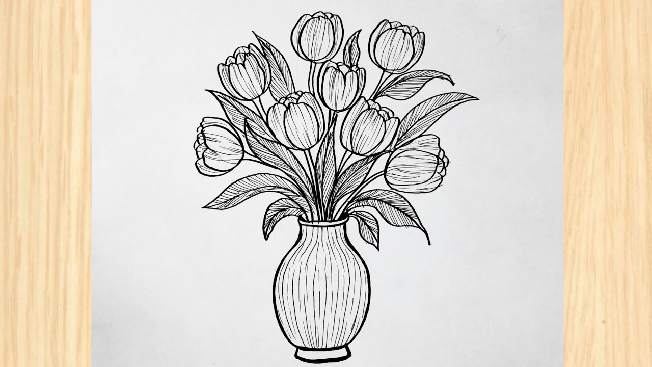 How to draw flowers in a vase || Easy flower drawing tutorial - YouTube