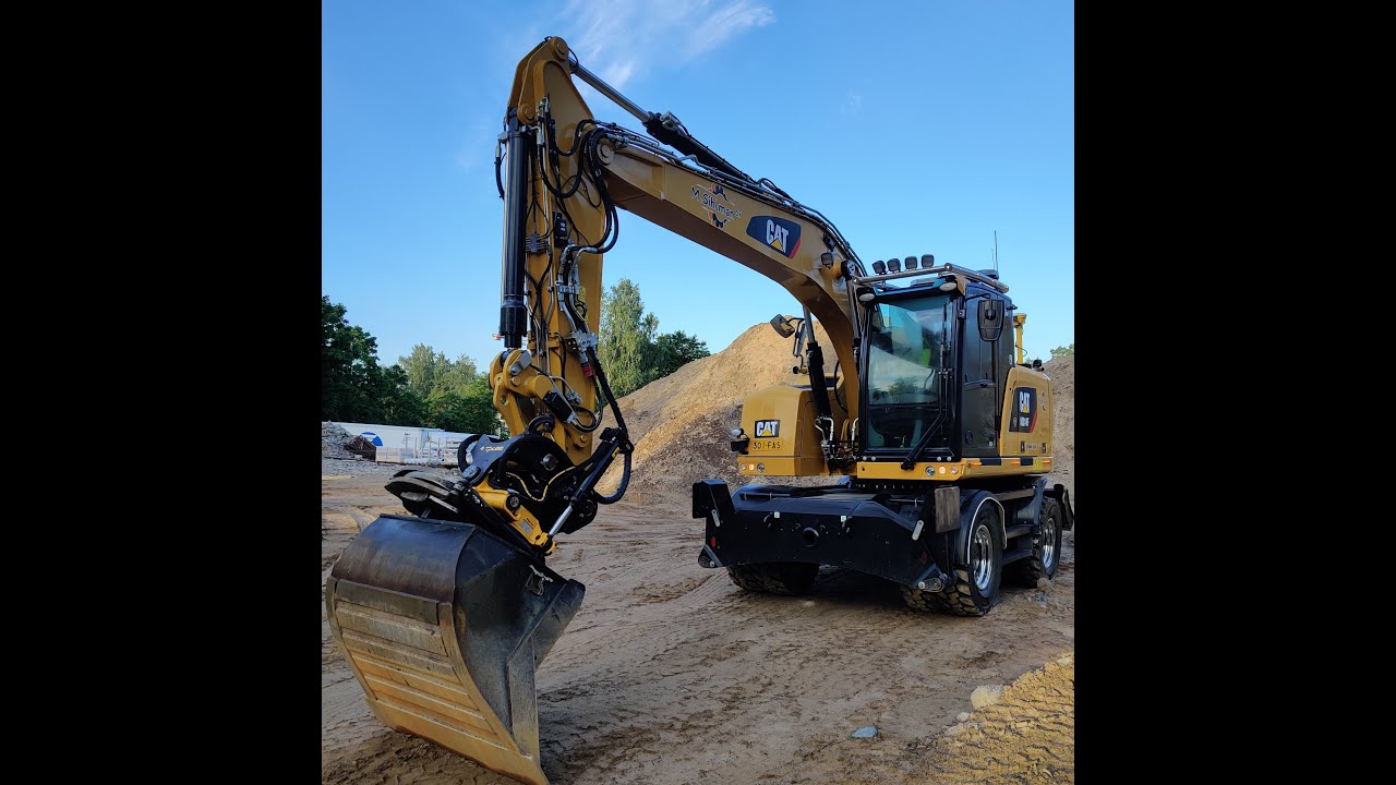 CAT M314F + engcon tiltrotator construction site part18 - YouTube