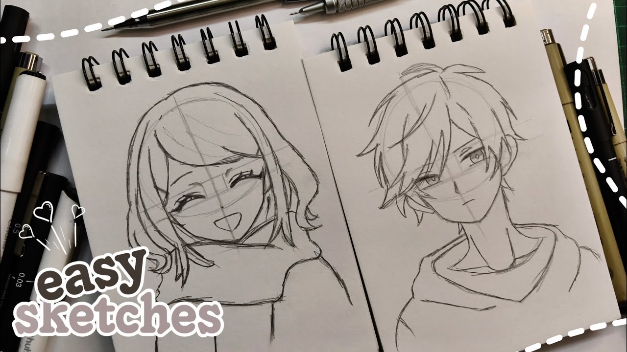 cute and simple random anime characters sketches [ tutorial ] - YouTube