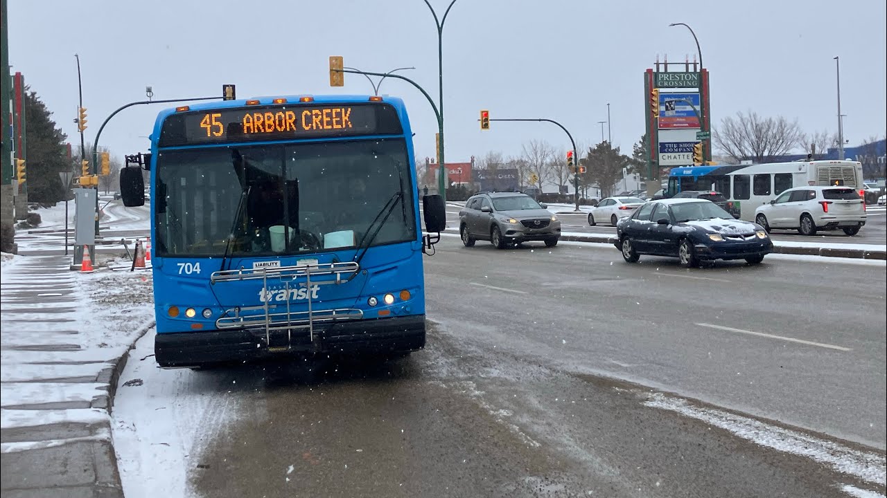 (Snow storm day) Saskatoon citybus route 45 Preston crossing to Nelson ...