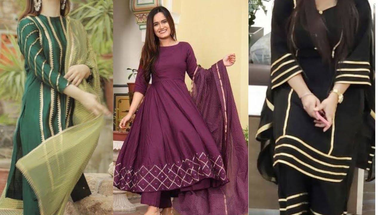 Latest gota dress designing ideas with gota patti | Plain suit design ...