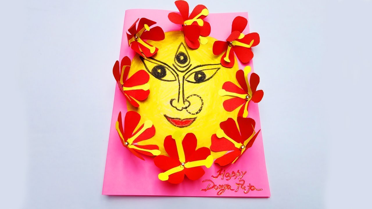 How to Make Customized Durga Puja Greeting Card | Drawing with Colors ...