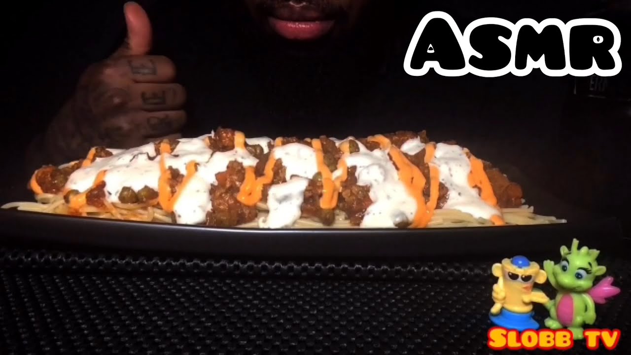 ASMR: SLOBBZ GROUND CHICKEN SPAGHETTI COOKING SOUNDS EATING SOUNDS /NO ...