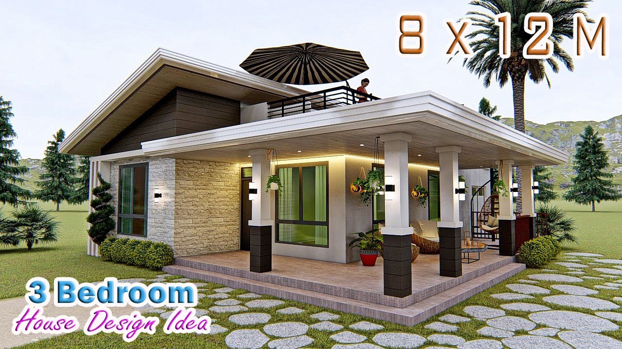 HOUSE DESIGN IDEA | 8 X 12 Meters | 3 bedroom House with Roofdeck - YouTube
