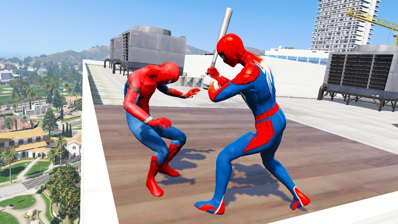 Grand Theft Auto 5 Spiderman Fight and Fall Highest Building - YouTube