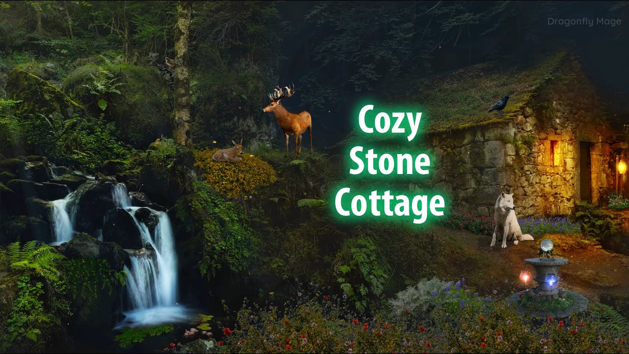 Cozy Stone Cottage 🌳 ASMR Ambience (forest, birds, rustling leaves ...